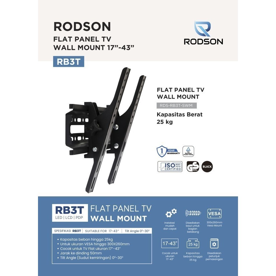 Jual RODSON RBT-3 BRAKET LCD 17 - 43 (NEW) (KHUSUS BANDUNG) | Shopee ...
