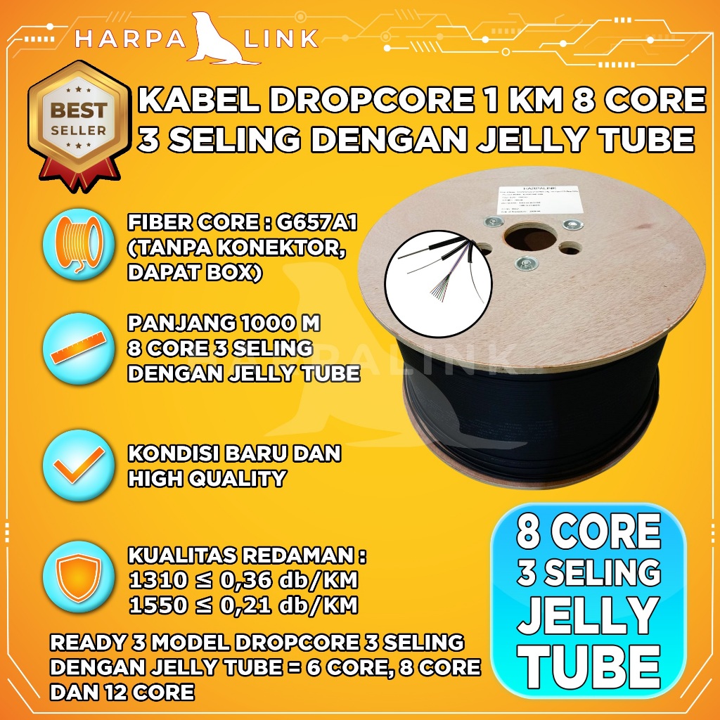 Jual Kabel FO Dropcore 8 Core Jelly Tube / Kabel Dropcore Fiber Optic ...