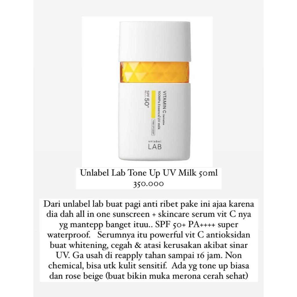 Jual UNLABEL LAB TONE UP UV MILK SUNSCREEN SPF 50+ PA+++ 50ML LOTION ...