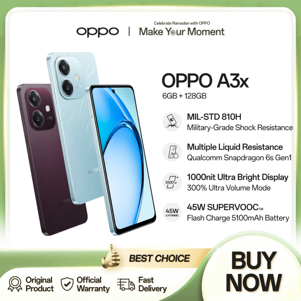 Jual OPPO A3x 6GB/128GB [Qualcomm Snapdragon 6s 4G Gen1, 1000nit Ultra Bright Display, 300% ...