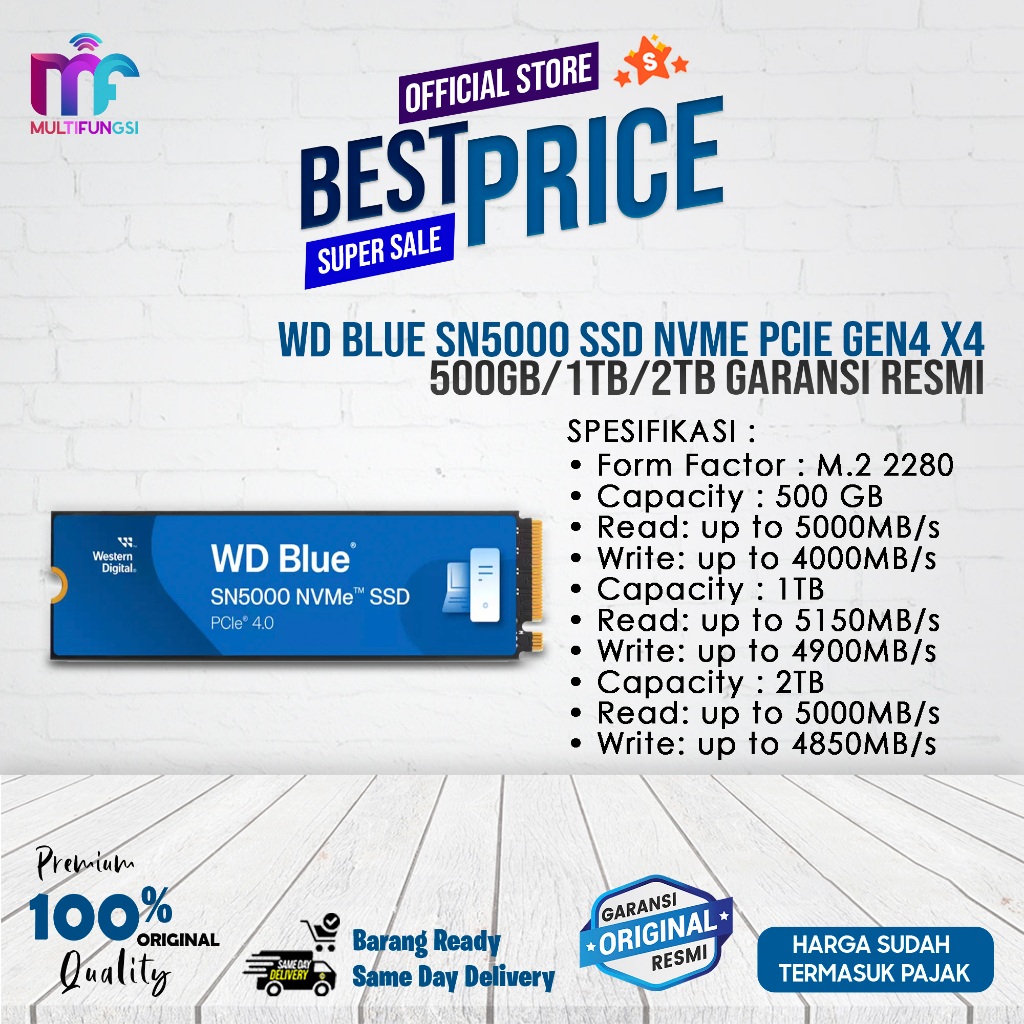 Jual WD Blue SN5000 SSD NVMe PCIe Gen4 x4 500GB/1TB/2TB Garansi Resmi ...