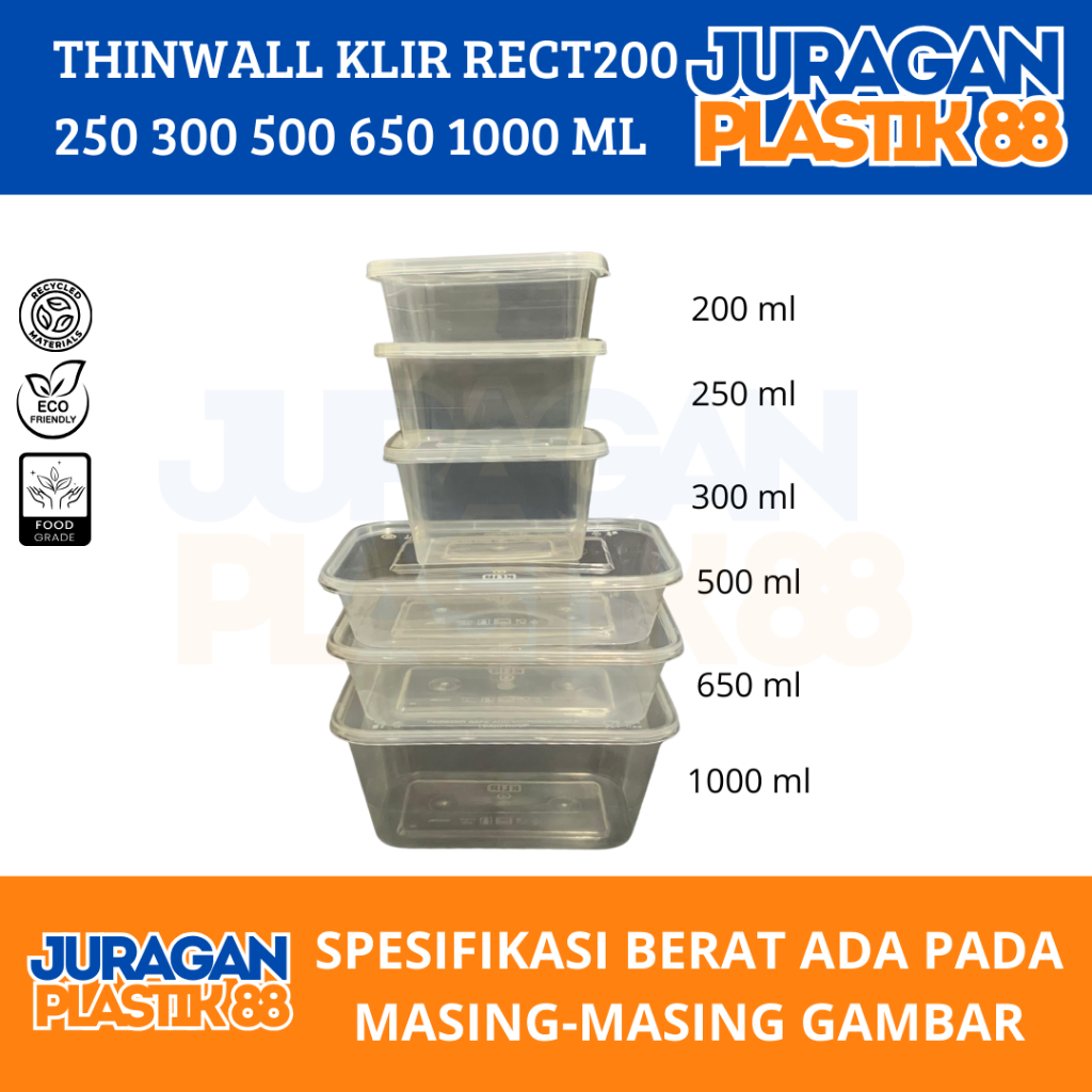 Jual Thinwall Sekat | Thinwall Bento | Thinwall Persegi Panjang | KLIR 200ml 250ml 300ml 500ml ...