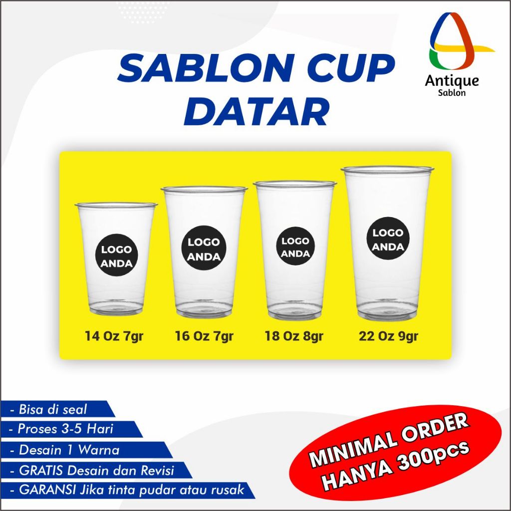 Jual Sablon Cup Datar Gelas Packaging Plastik PP Custom 12 Oz, 14 Oz, 16 Oz, 18 Oz, 22 Oz Tebal ...