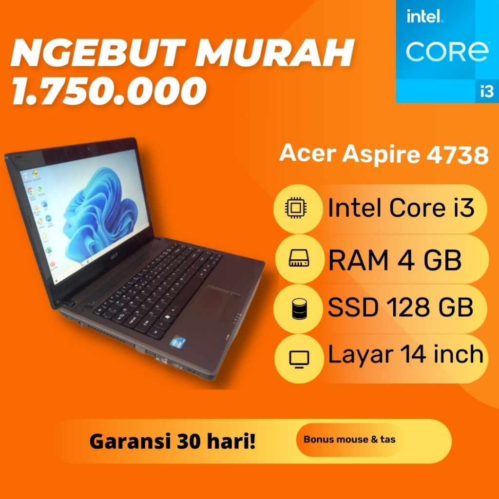 Jual Laptop Acer Aspire 4738 Intel Core i3 RAM 4GB SSD 128GB Windows 10 ...