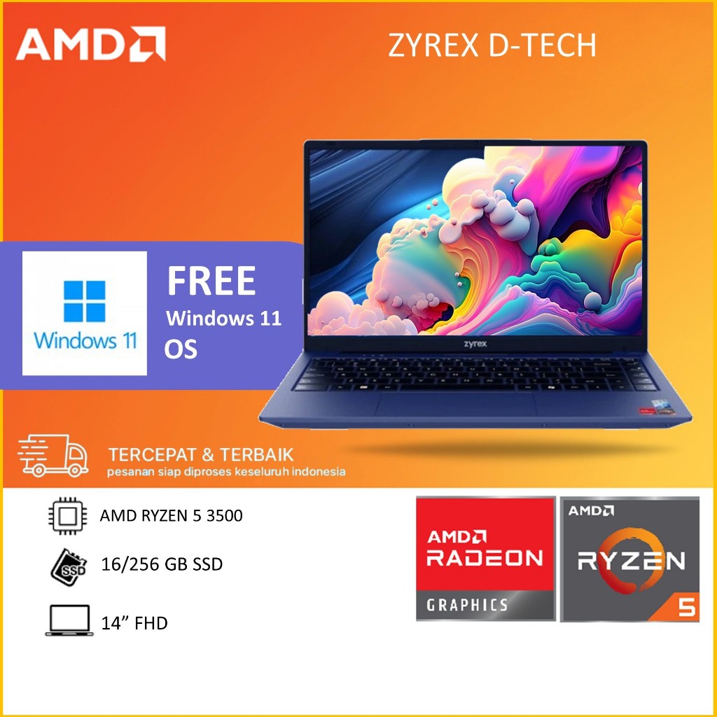 Jual ZYREX D-TECH RYZEN 5 3500 RAM 16GB 256GB W11 14.0 BLUE | Shopee ...