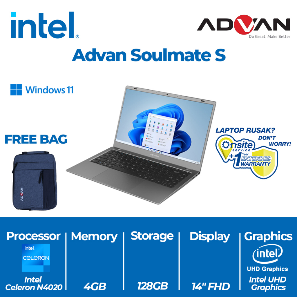 Jual Advan Laptop Soulmate T [14" HD/Intel Celeron N4020/4GB/EMMC 128GB ...