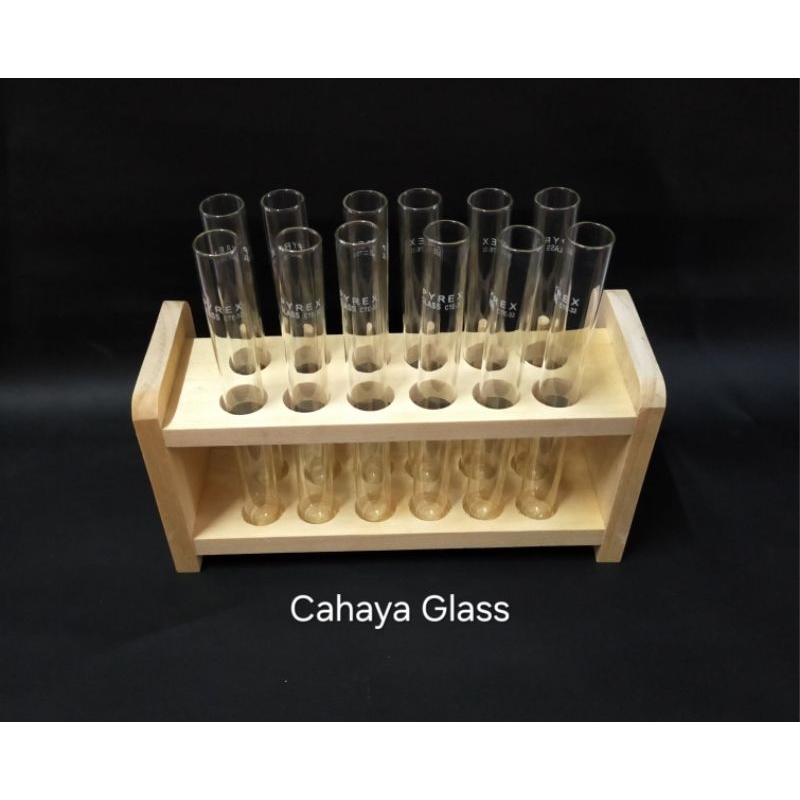 Jual Rak Tabung Reaksi Kayu & 12pcs Tabung Reaksi 16×150mm PYREX ...