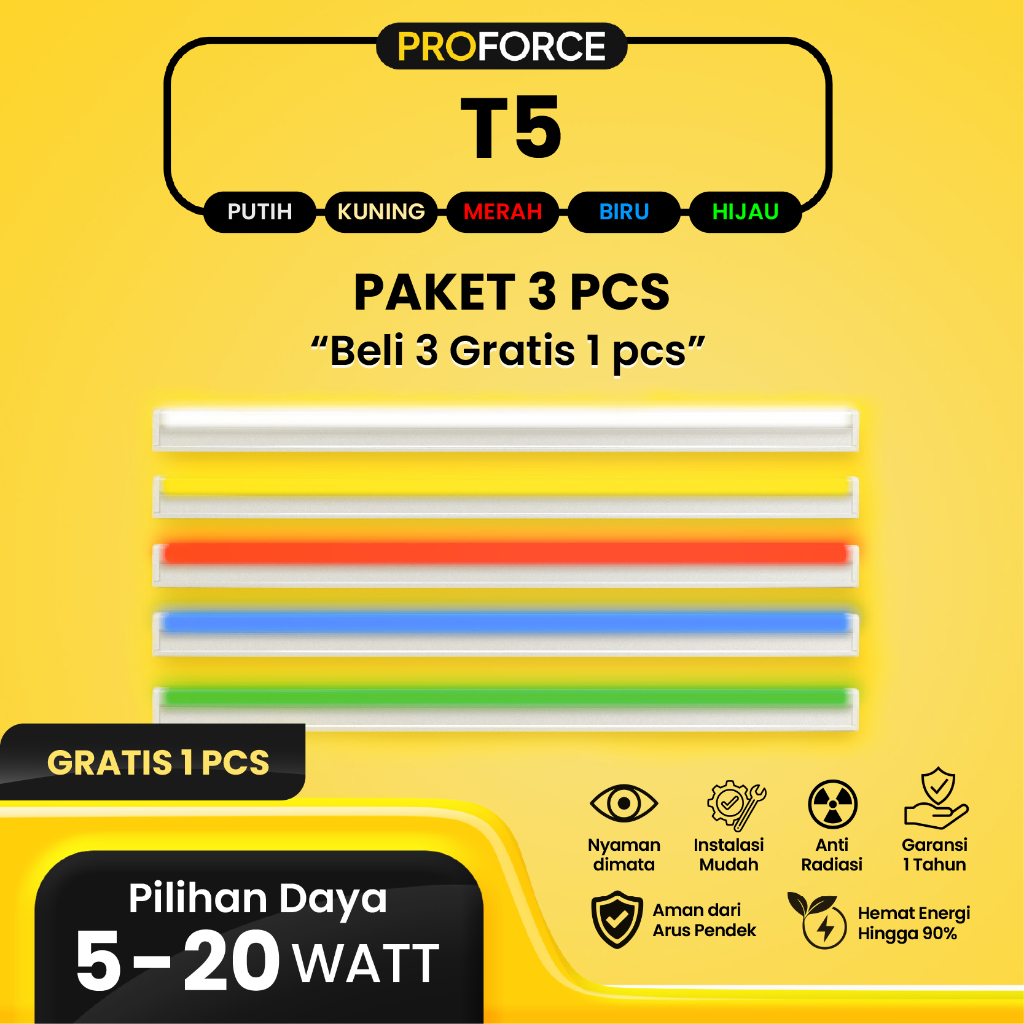 Jual Paket 3 Pcs Proforce Lampu TL T5 Hias LED Warna Cahaya Putih ...