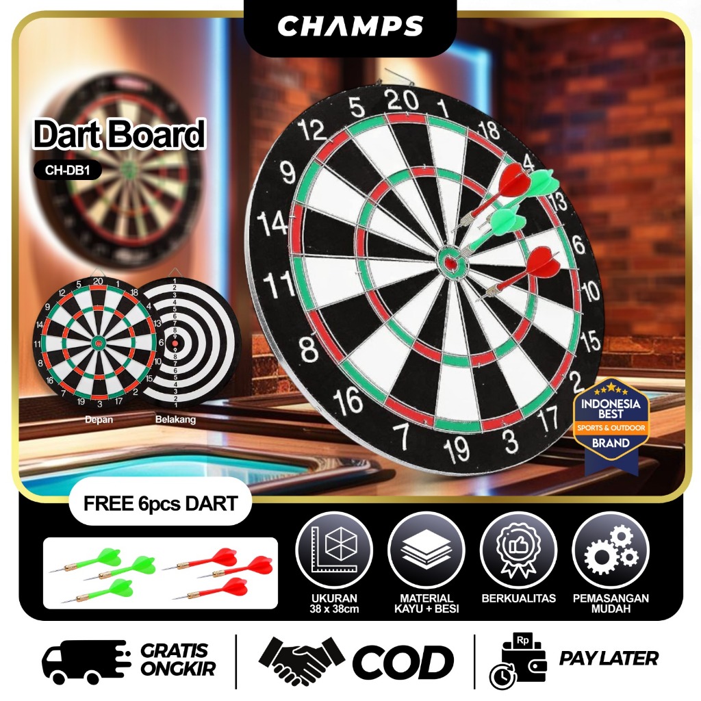 Jual CHAMPS Dart Board 17 inch – Papan Dart Pro untuk Game Panahan ...