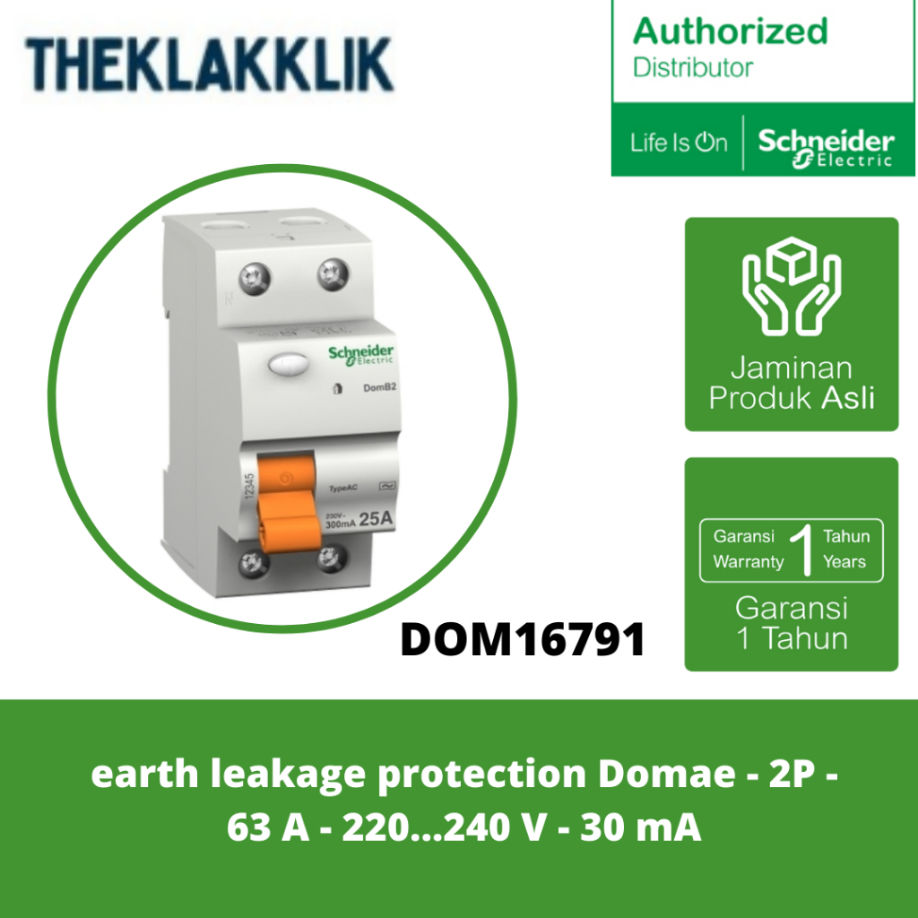 Jual SCHNEIDER - DOM16791 - ELCB DOMAE 2P - 63A - 30mA AC | Shopee Indonesia