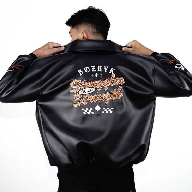 Jual BOZRVK Leather Jaket Varsity Kulit Hitam Full Bordir Struggles D2 ...