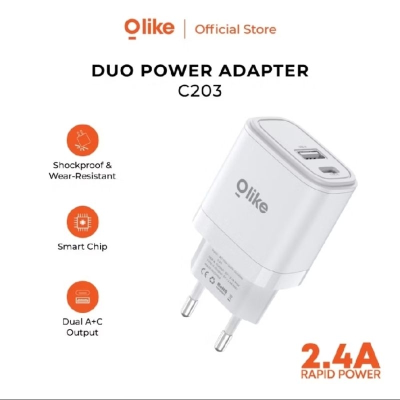 Jual Olike C203 Adapter Kepala Charger 12W 2.4A Dual Output USB A+C Original Olike | Shopee ...