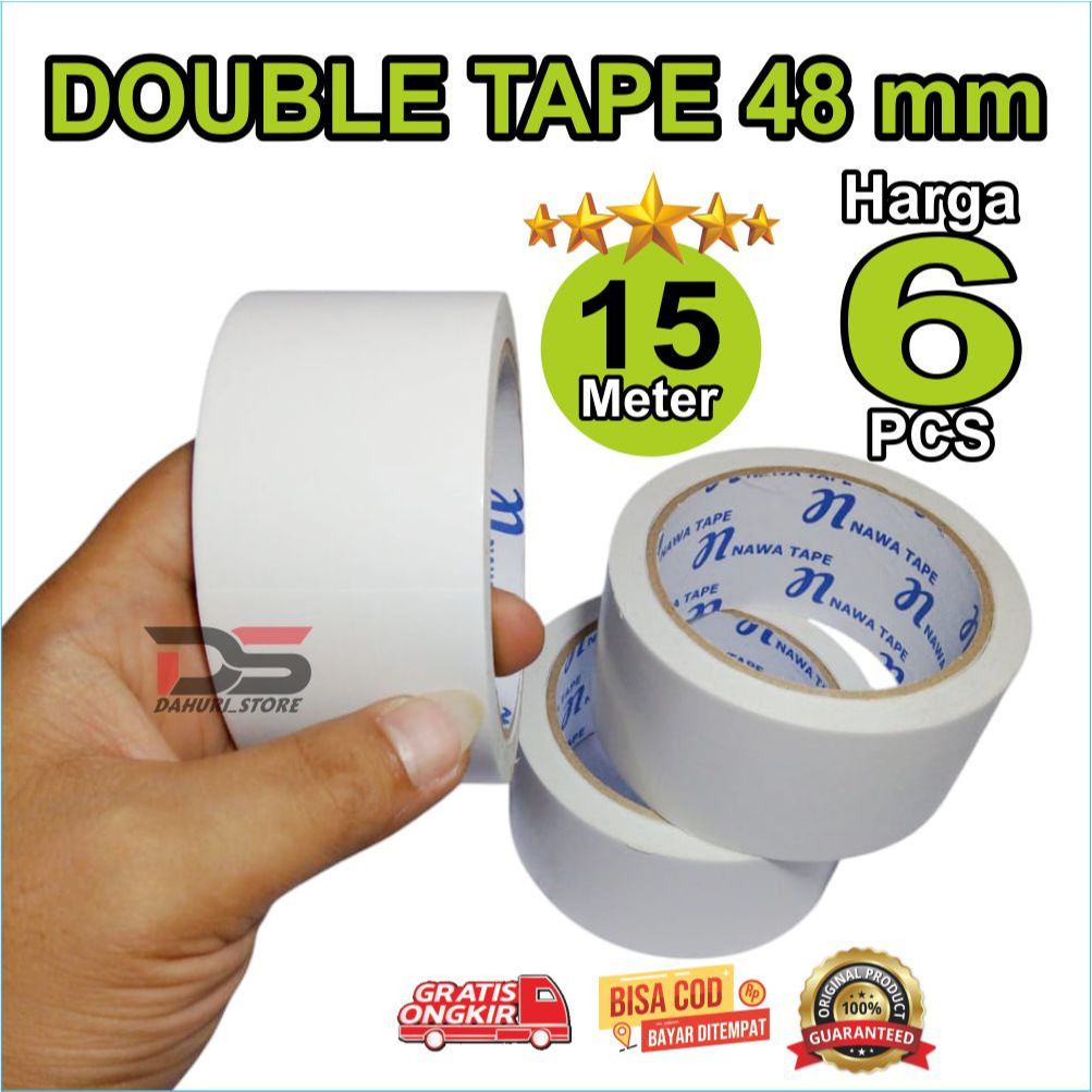 Jual double tape lebar 48mm panjang 15 meter real, DOUBLE TAPE KERTAS ...