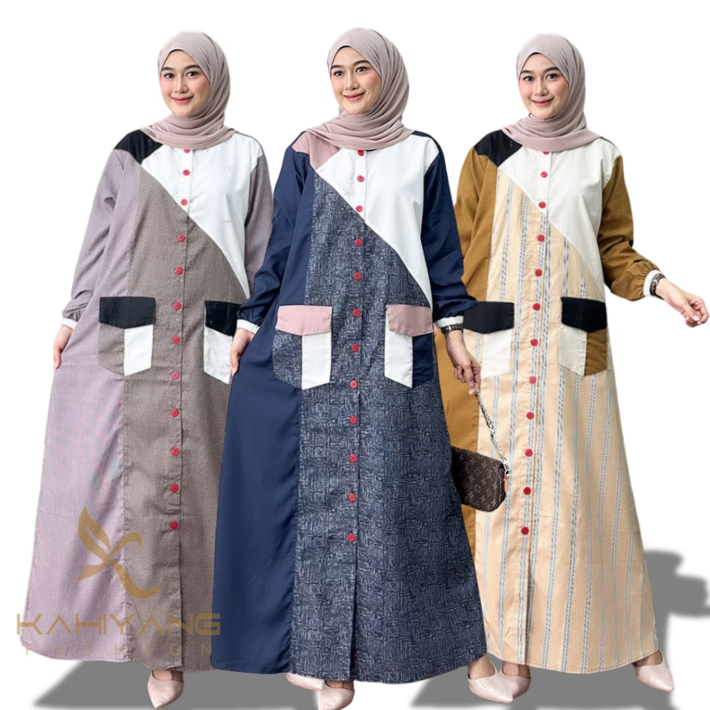 Jual Gamis Katun Kombinasi Terbaru 2025 Premium Full Kancing Dress ...