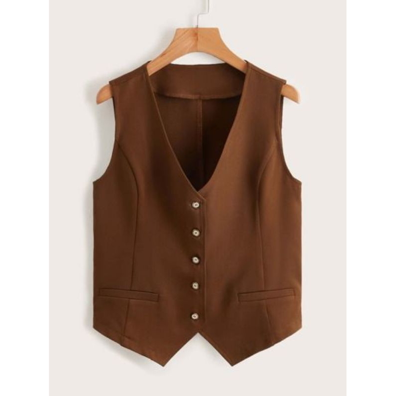 Jual Vest Atasan Basic Top Rompi V-neck Sleeveless Wanita Bahan Nyaman ...
