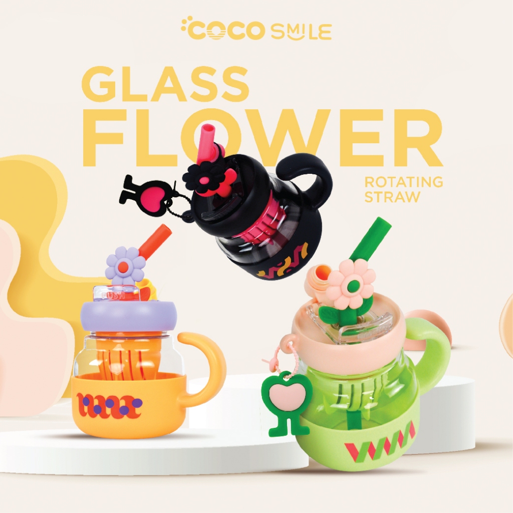 Jual Cocosmile Glass Flower Rotating Straw 800ml Vacuum Insulated ...