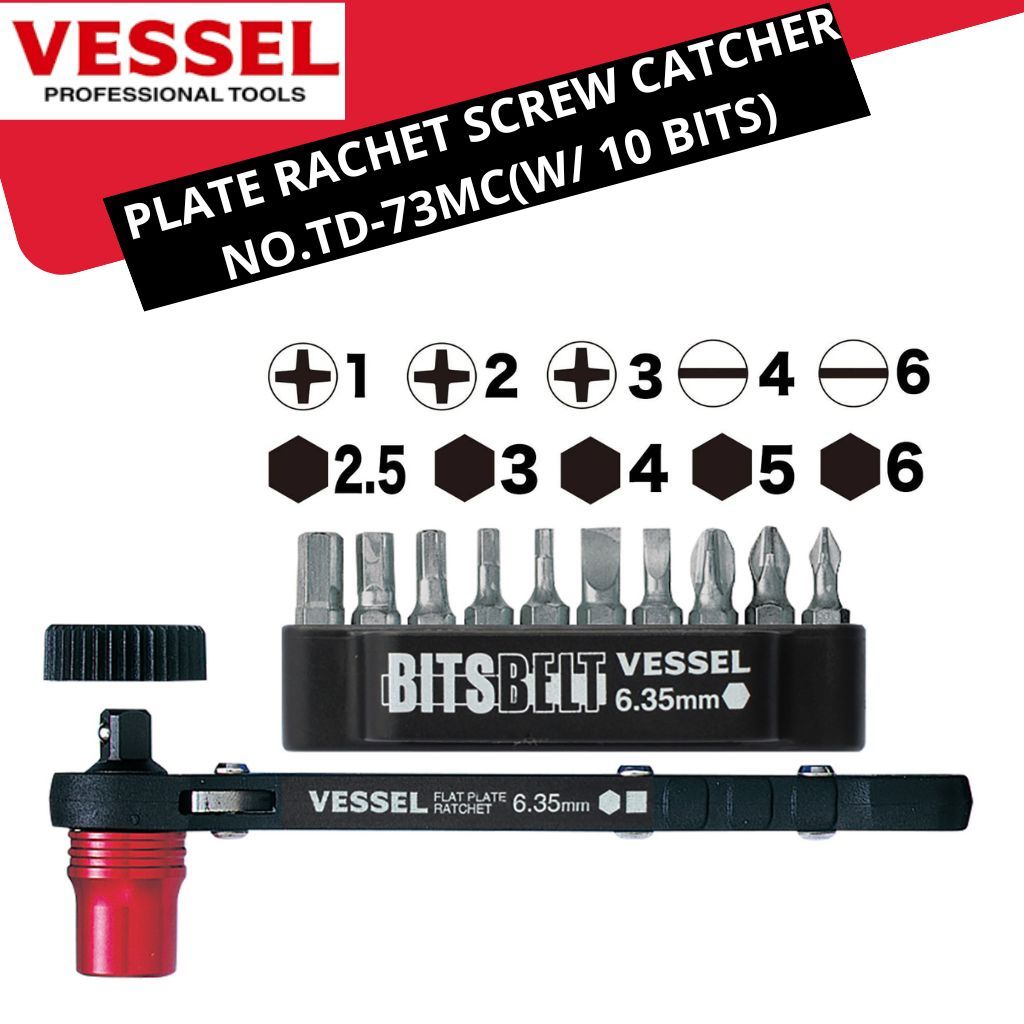 Jual VESSEL Set Obeng Rachet Bit 10 Pcs No.TD-73MC Plate Rachet Screw Catcher Plus Minus ...