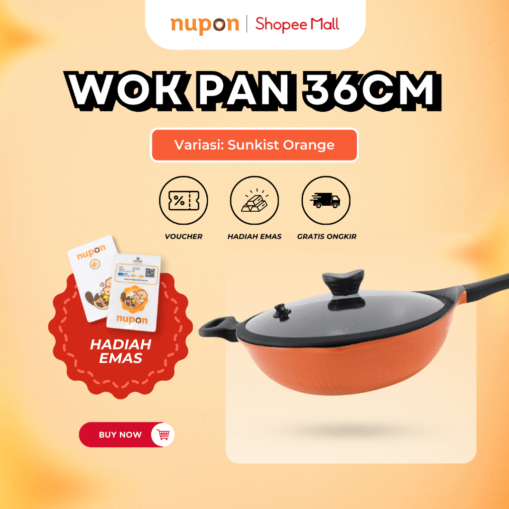Jual NUPON - Panci Wok Pan Wajan Marble Coating 36 CM Anti Lengket PFOA ...