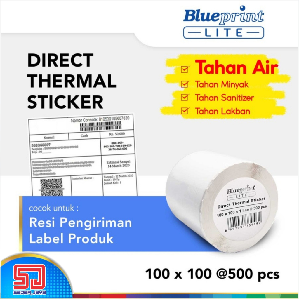 Jual Blueprint Lite Direct Thermal Sticker 100x100mm isi 500 Label Resi ...