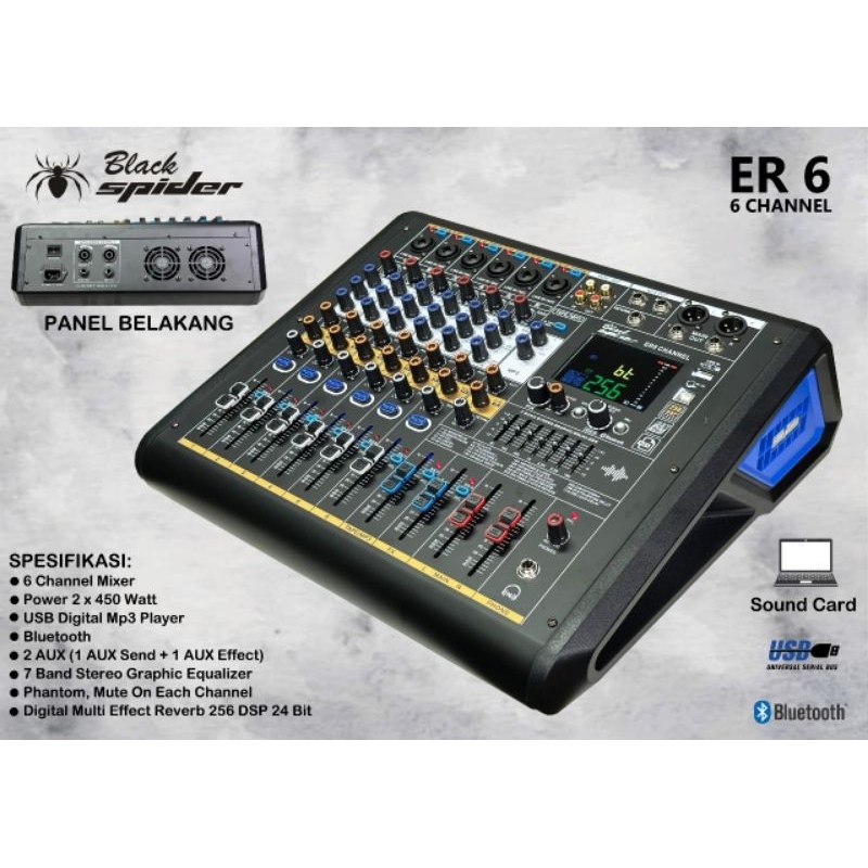 Jual POWER MIXER BLACK SPIDER ER-6 PROFESIONAL POWER MIXER 6 CHANNEL ...