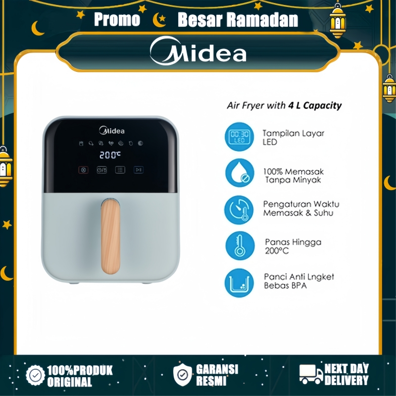 Jual 【Free Gift】Midea Air Fryer Low Watt 650W 4L Wood Handle Kayu Digital Touch Screen Frayer ...