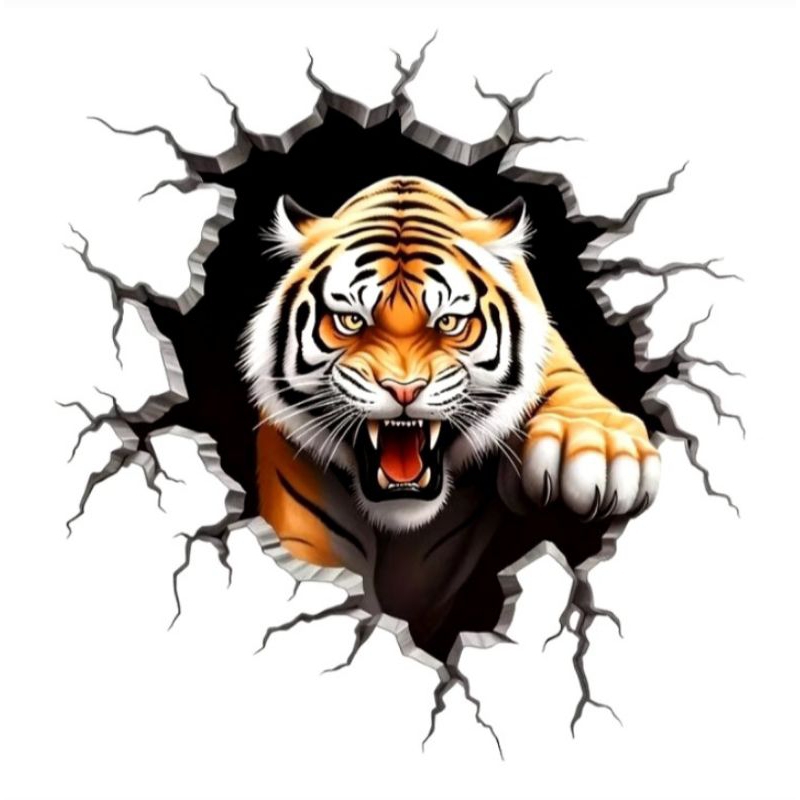 Jual stiker 3D harimau keren, stiker print sudah cutting, size 10 x 10 ...