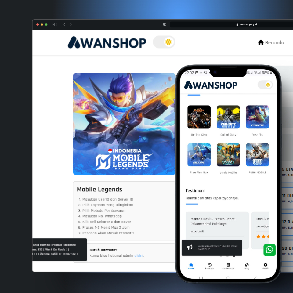 Jual AwanShop Website Topup Game Online Template PHP Scripts | Shopee ...