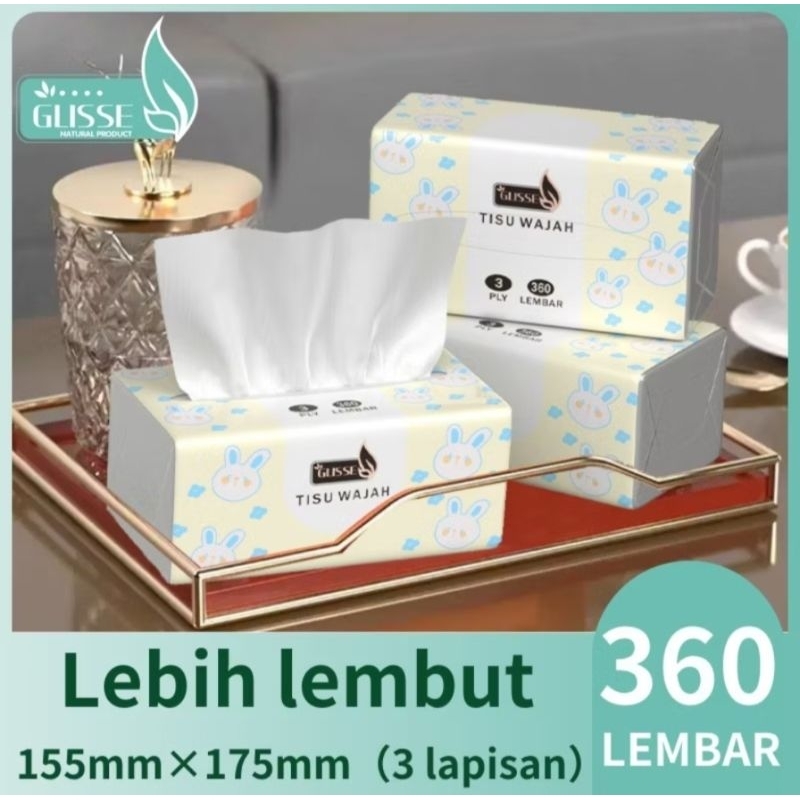 Jual Tisu wajah Glisse 3ply/tisu wajah murah 360lembar/tisu pulp 100% ...