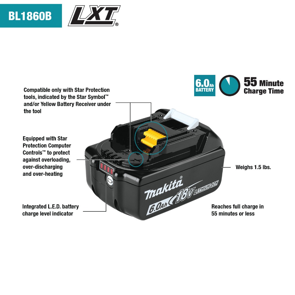 Jual Baterai Cordless 18V 6.0Ah Makita BL1860B LXT Lithium‑Ion Battery | Shopee Indonesia