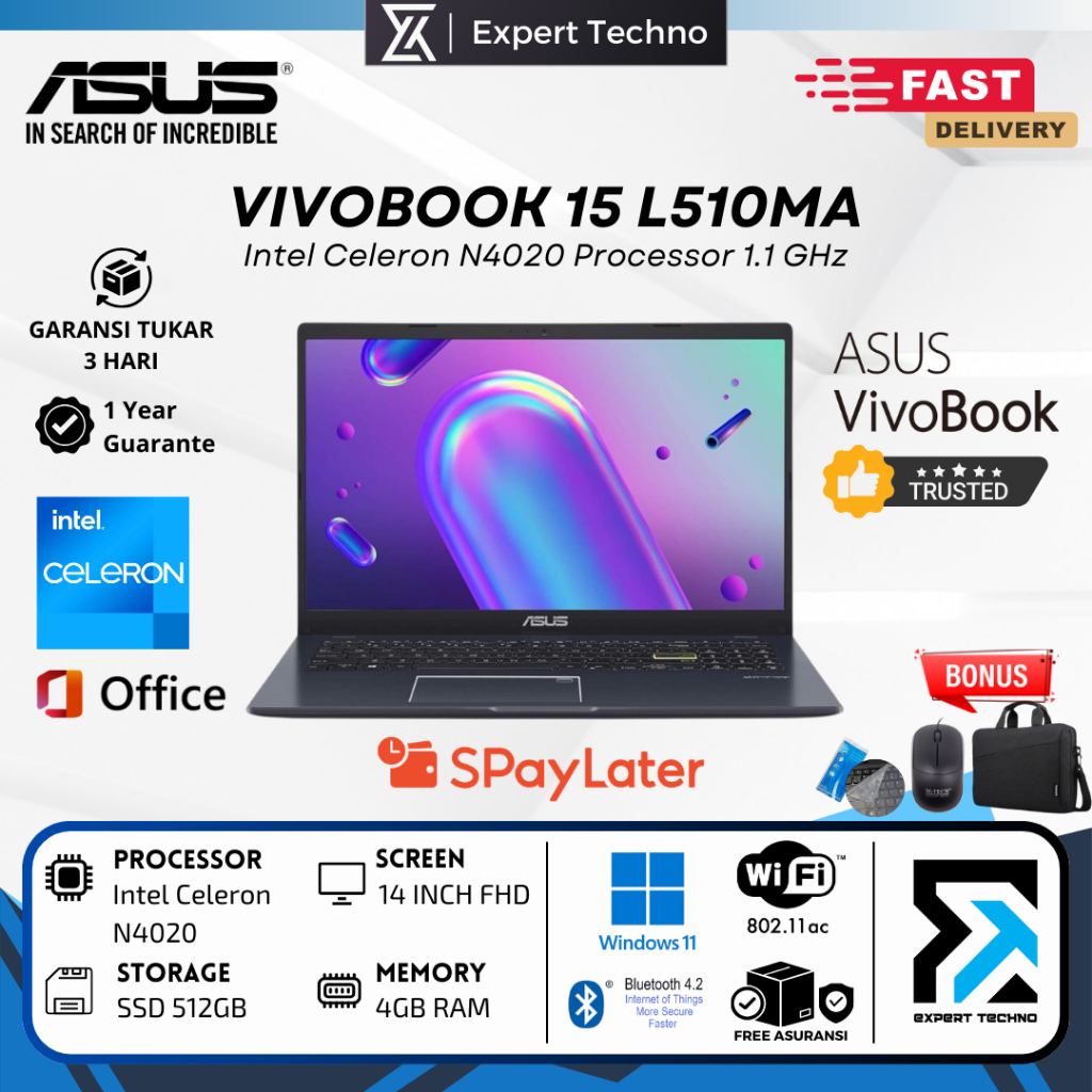 Jual ASUS VIVOBOOK 15 L510MA CELERON N4020 - RAM 4GB - 256GB SSD - 15.6 ...