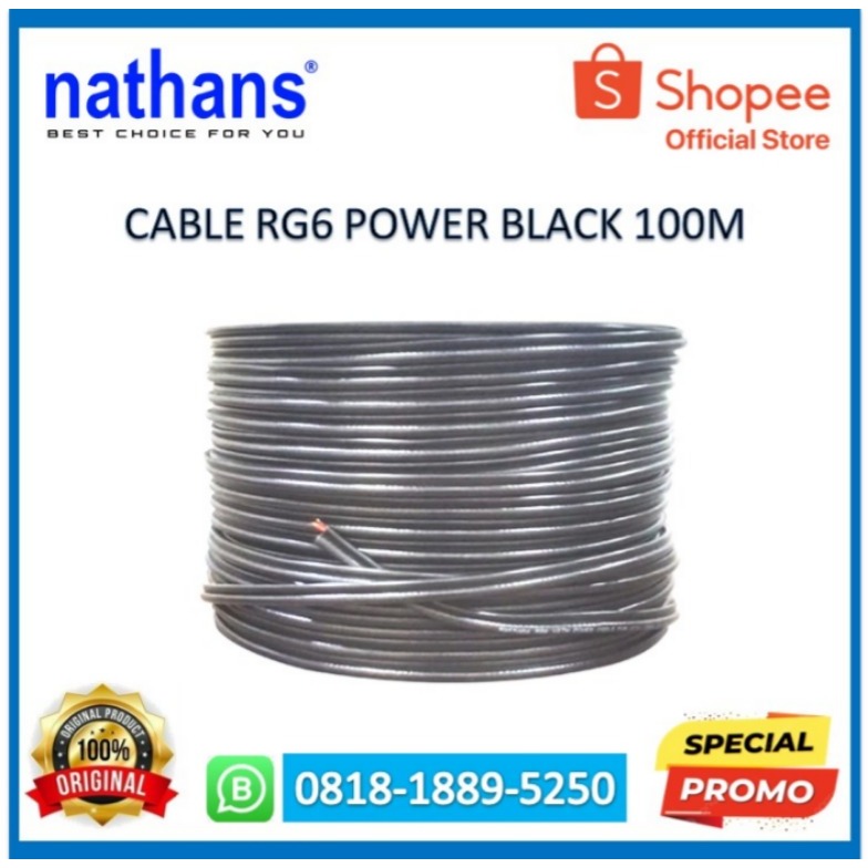 Jual CABLE RG6+POWER NATHANS BLACK 100 METER | Shopee Indonesia