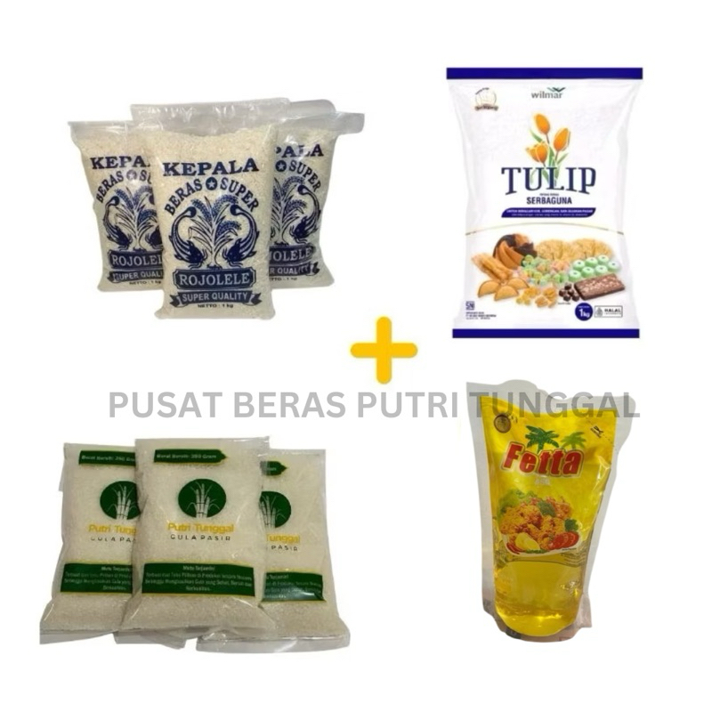 Jual paket sembako hemat mini 1kg beras rojolele + 1kg tepung + minyak ...