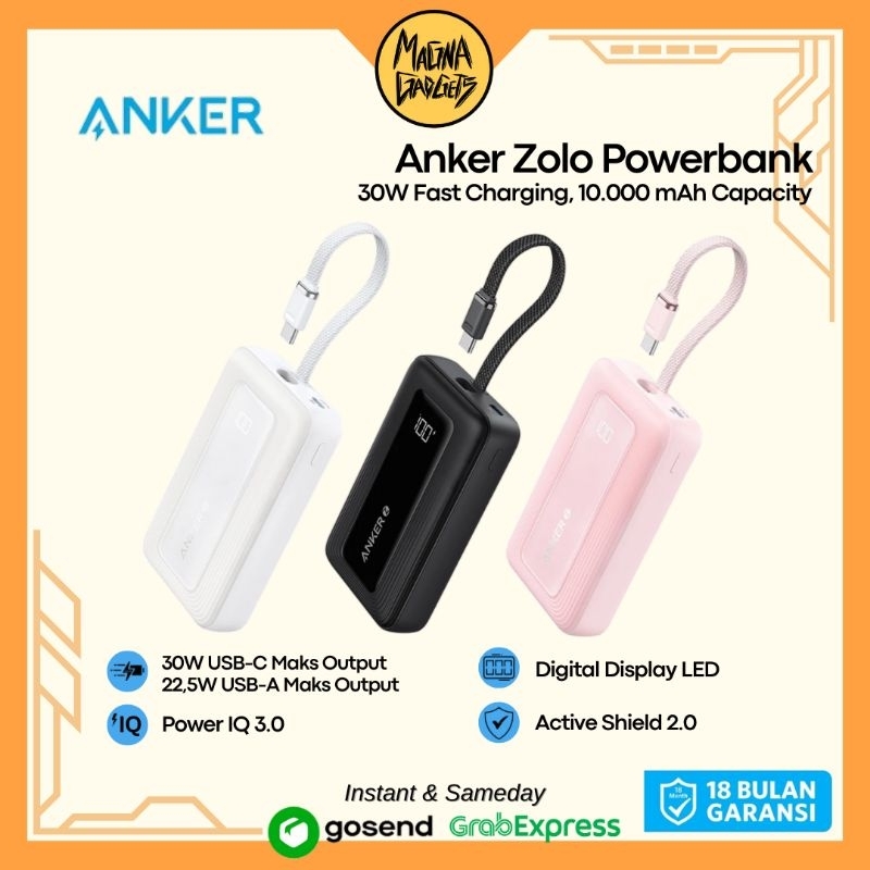Jual ANKER Zolo Powerbank 30W 10000mAh 20000mAh Built in USB-C Cable Fast Charging PD 3.0 ...