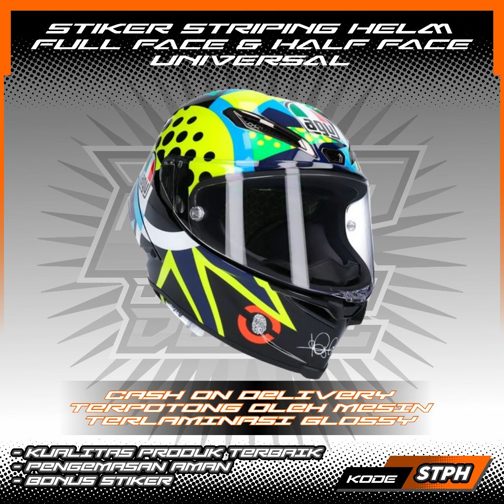 Jual STIKER STRIPING HELM FULL FACE/HALF FACE UNIVERSAL MOTIF ROSSI 46 ...