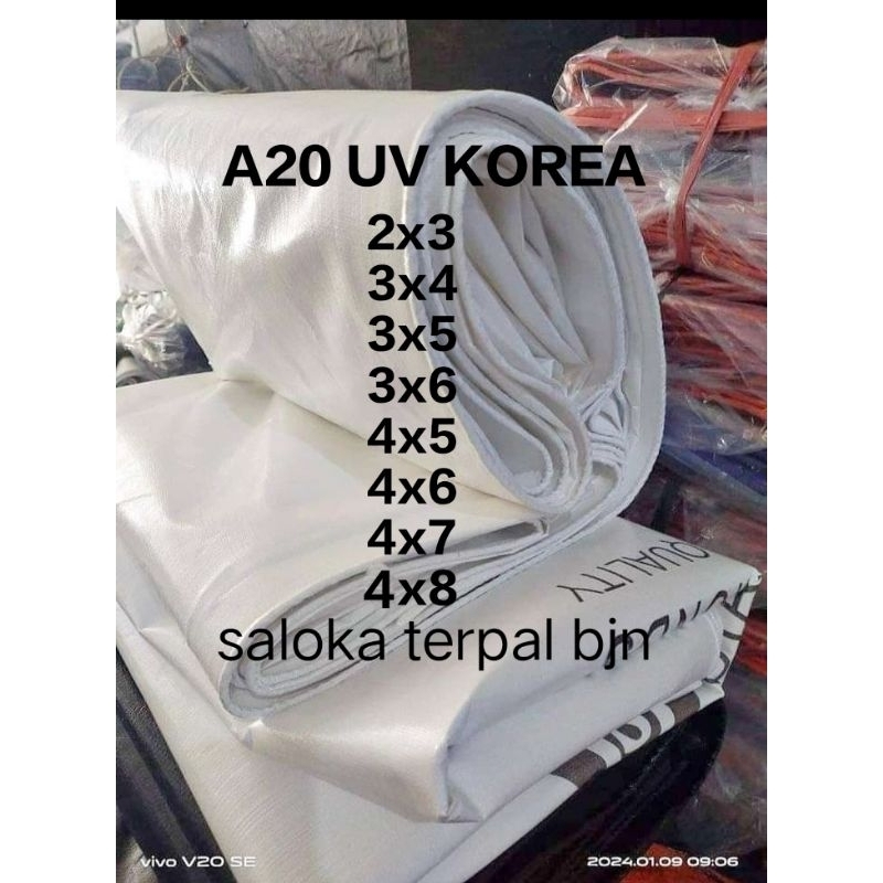 Jual TERPAL A20 SUPER UV WARNA PUTIH PUTIH UKURAN 2x3 3x3 3x4 3x5 3x6 ...
