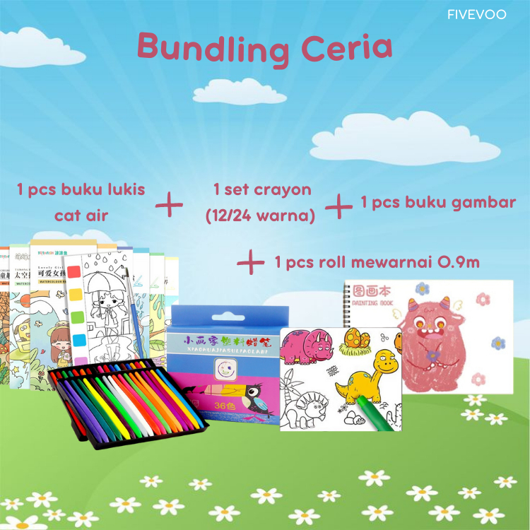 Jual Fivevoo Combo Set 10 1 Buku Warna 1 Roll Mewarnai 0 9m 1