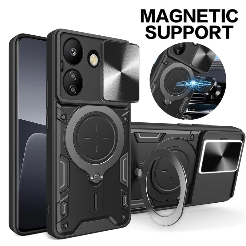 Jual XIAOMI POCO C65 CASE MAGNETIC STANDING BULAT WITH SLIDING CAMERA ...