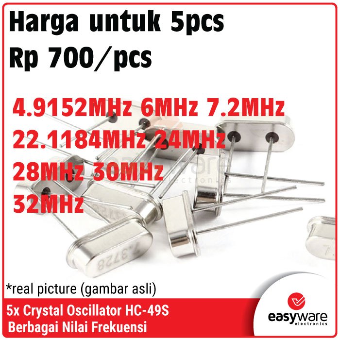 Jual 5pcs Crystal 4.9152MHz 6MHz 7.2MHz 22.1184MHz 24MHz 28MHz 30MHz 32MHz HC-49S XTAL ...