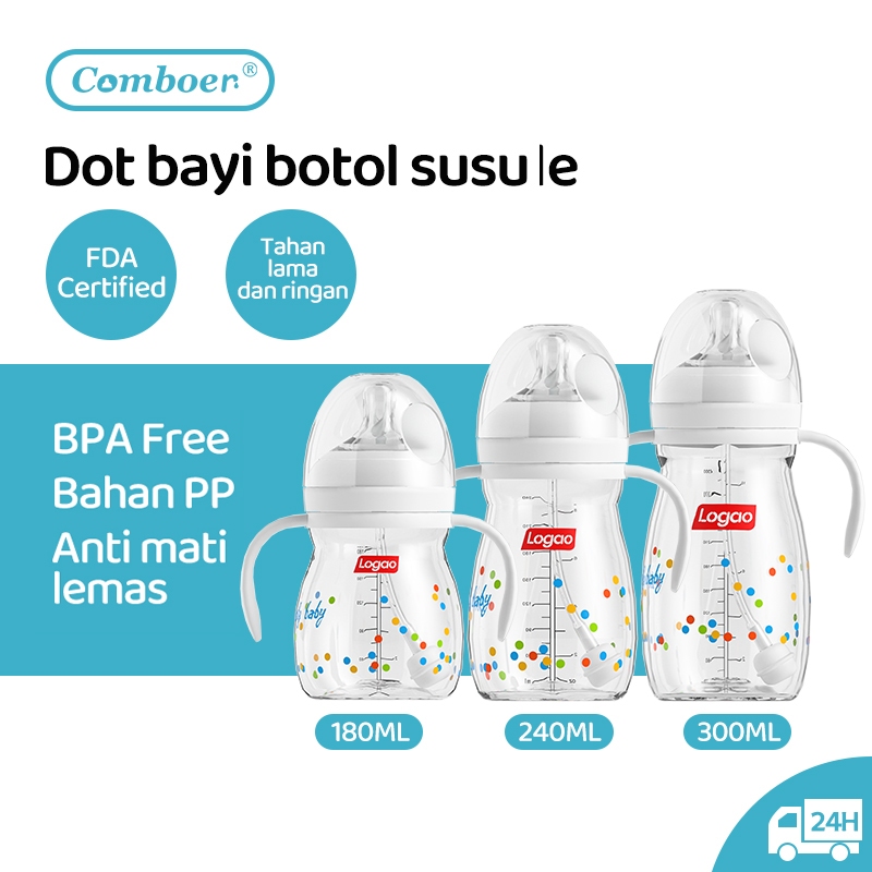 Jual USA LOGAO Mencegah kembung Wide Neck PP Botol susu Ganti dot puting 3 IN 1 180ML/240ML ...