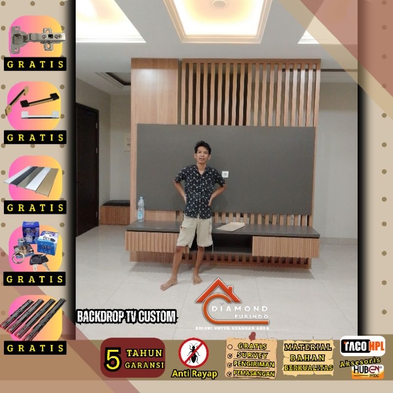 Jual BACKDROP TV custom minimalist, Tebal bahan multiplek 12mm ...
