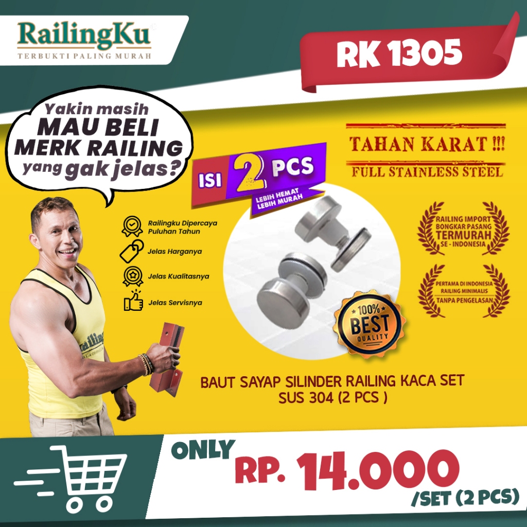 Jual Railingku Aksesoris Railing Baut Sayap Silinder Railing Kaca ...