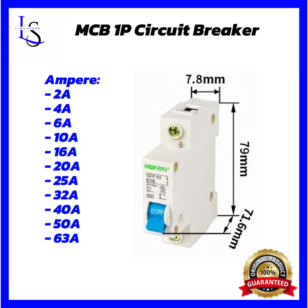Jual MCB 1P Circuit Breaker 2A 4A 6A 10A 16A 20A 25A 32A 40A 50A 63A ...