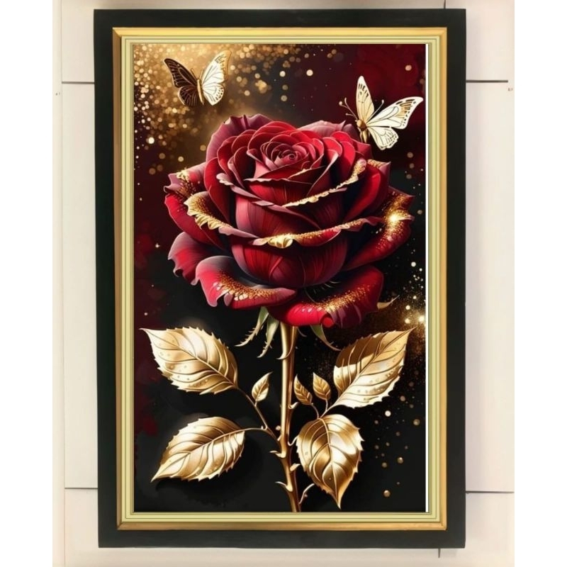 Jual hiasan dinding lukisan cetak bunga mawar emas gold plus FIGURA ...