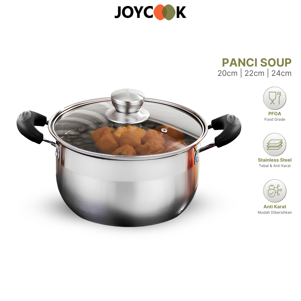 Jual JOYCOOK Soup Pot Panci 20cm/22cm/24cm Stainless Steel Tutup Kaca ...