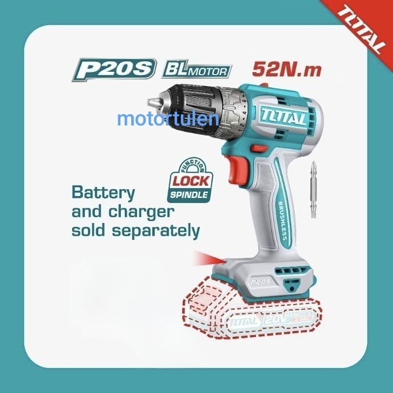 Jual Total Bor Baterai Total 52nm brushless cordless drill (unit only ...