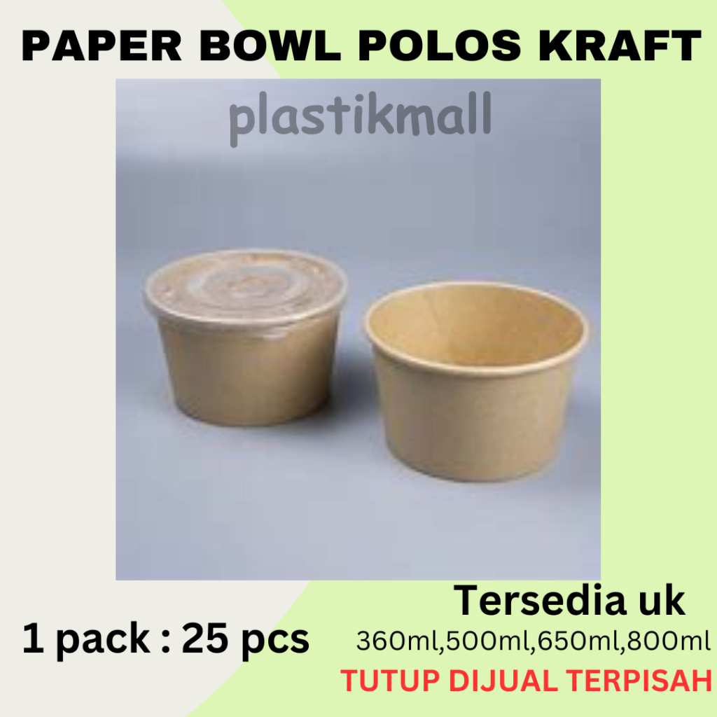 Jual Paper Bowl Kraft isi 25 pcs Coklat Laminasi / Mangkok Kertas + Tutup / Paper Rice Bowl ...