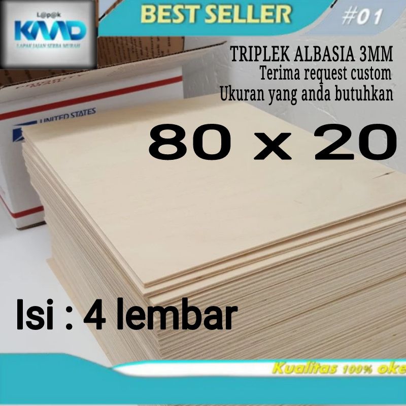 Jual Lk - triplek 3mm albasia 80 x 20 isi 4 lembar multiplek potongan ...