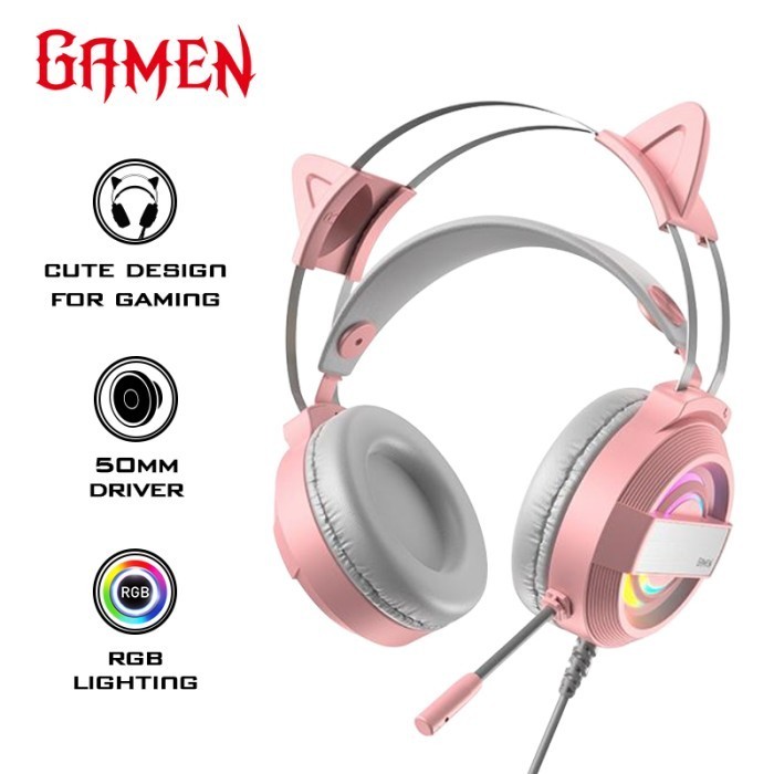 Jual GAMEN GH1100 Headset Gaming Pink Cat Led Rgb Lightning | Shopee ...