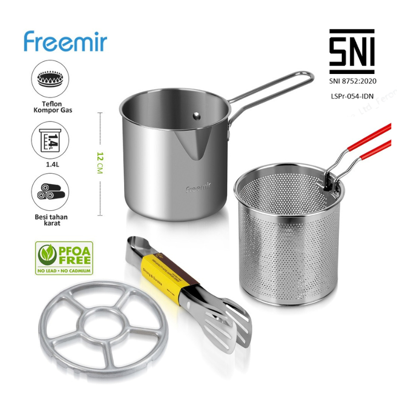 Jual [OFFICIAL] freemir Deep Fryer 4 in 1 Set Stainless Steel Anti ...