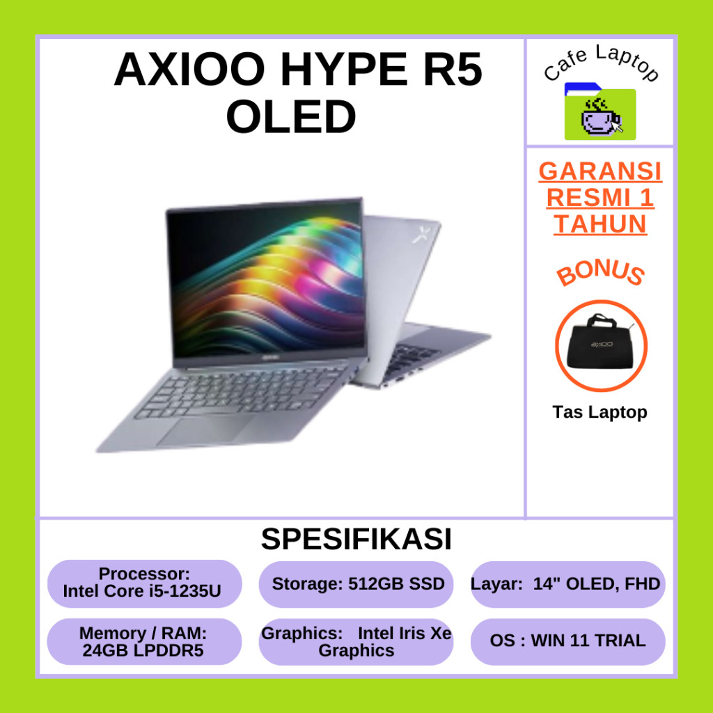 Jual Axioo Hype R5 OLED Intel Core i5 1235U 24GB 512GB 14 Inch Full HD ...